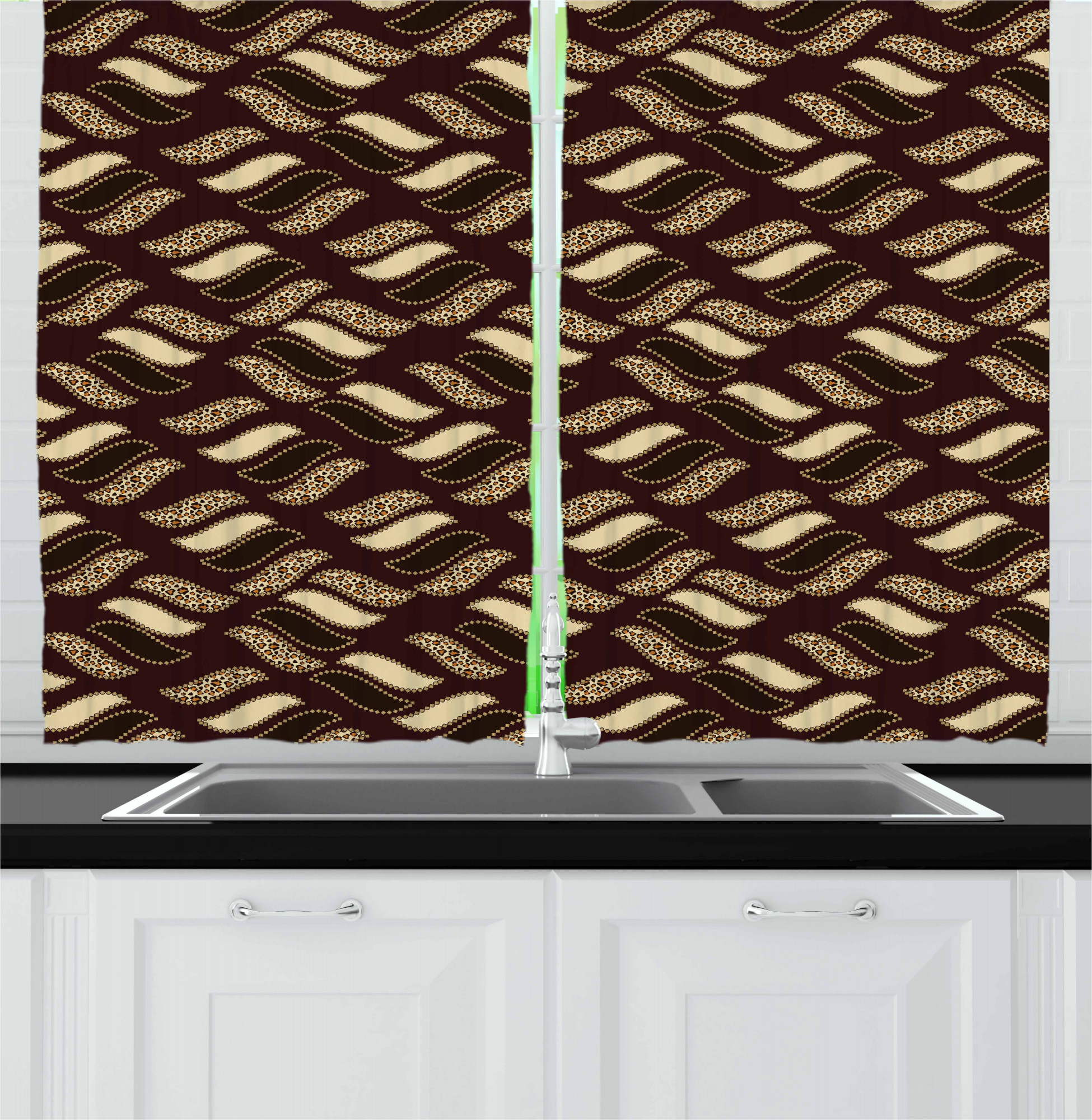 African Kitchen Curtains, Indigenous Abstract Shapes Cheetah Motif ...