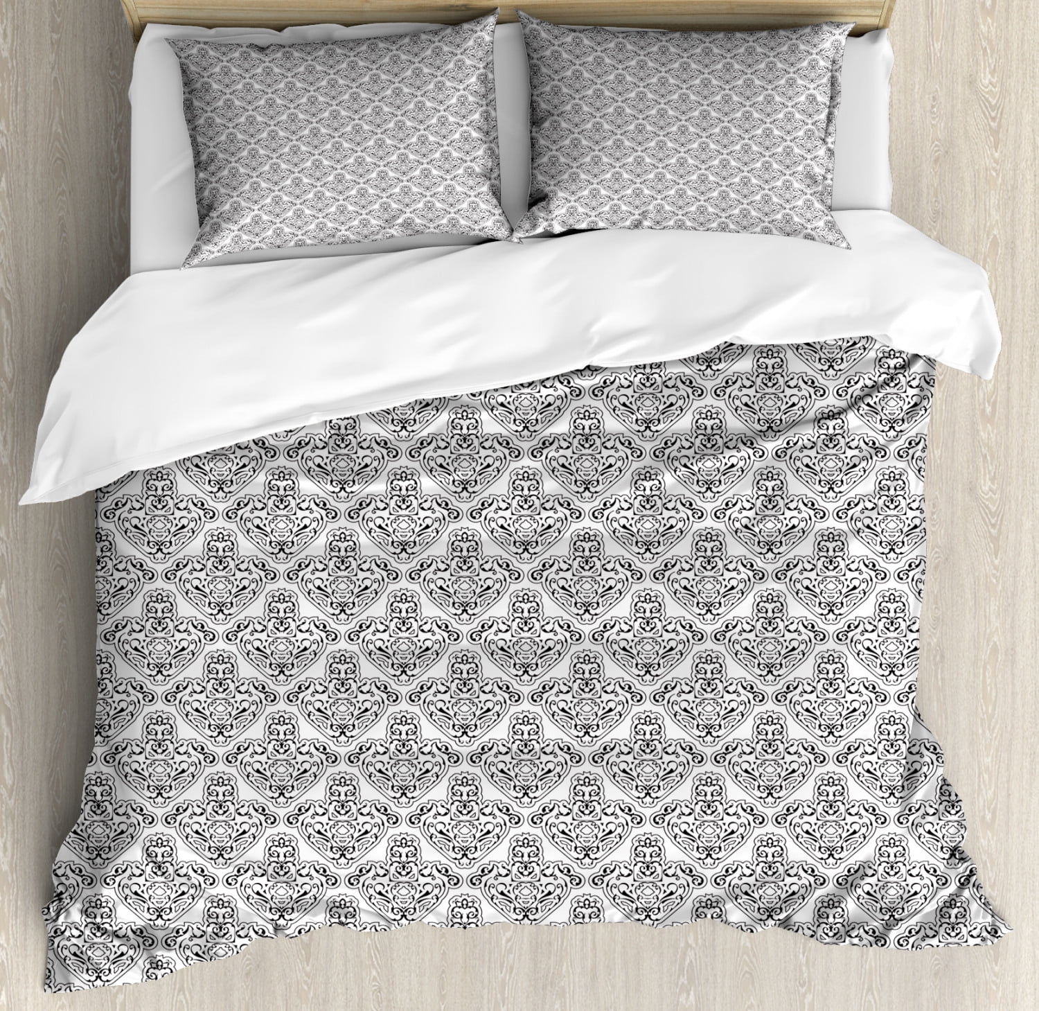 Victorian Duvet Cover Set King Size, Simplistic Outline Baroque ...