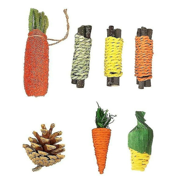 7-piece Hay Treat Pet Loofah Chew Toys For Degu Bunny Rabbit Cage ...