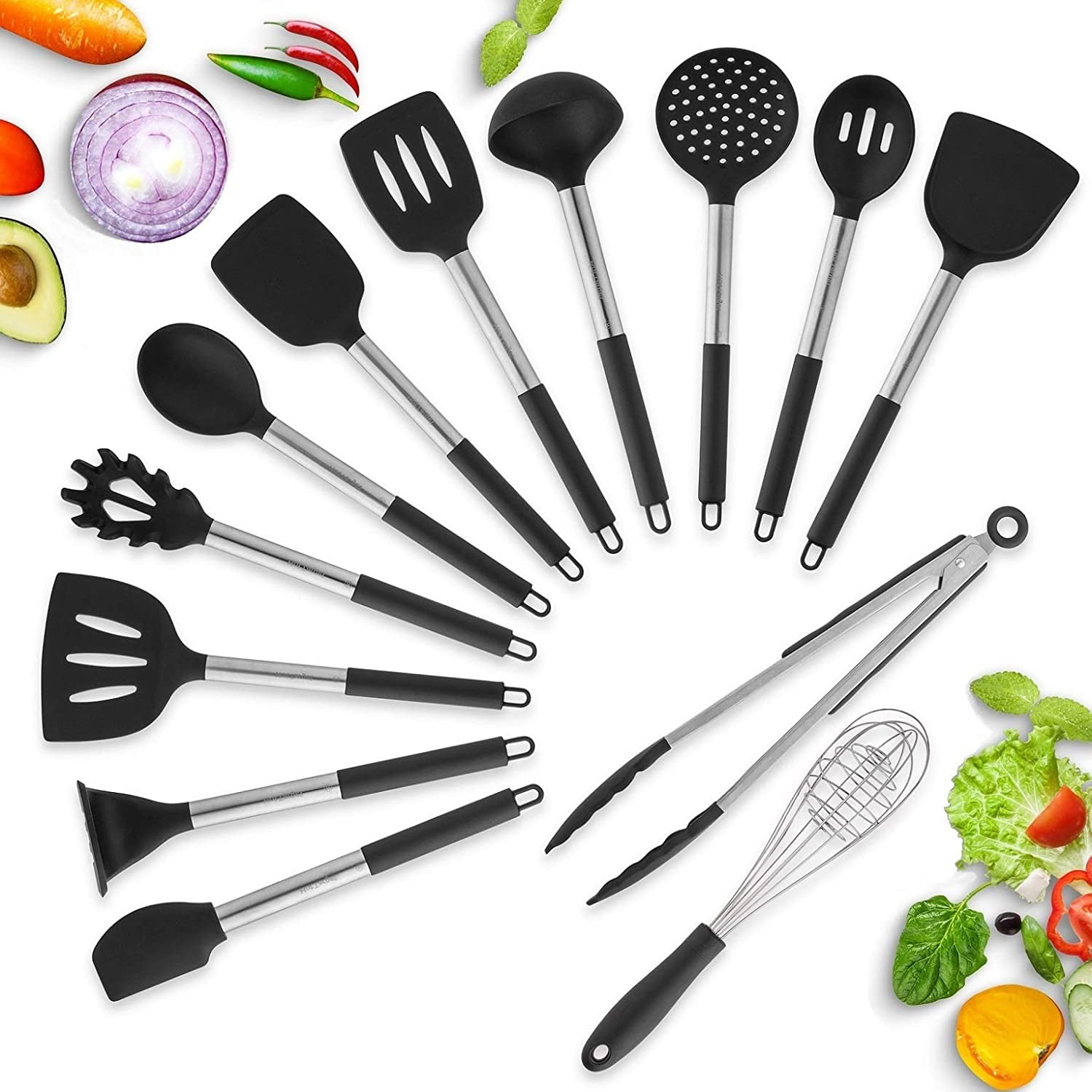 Hot Target 13 Piece Cooking Utensils Set - Stainless Steel, Silicone ...