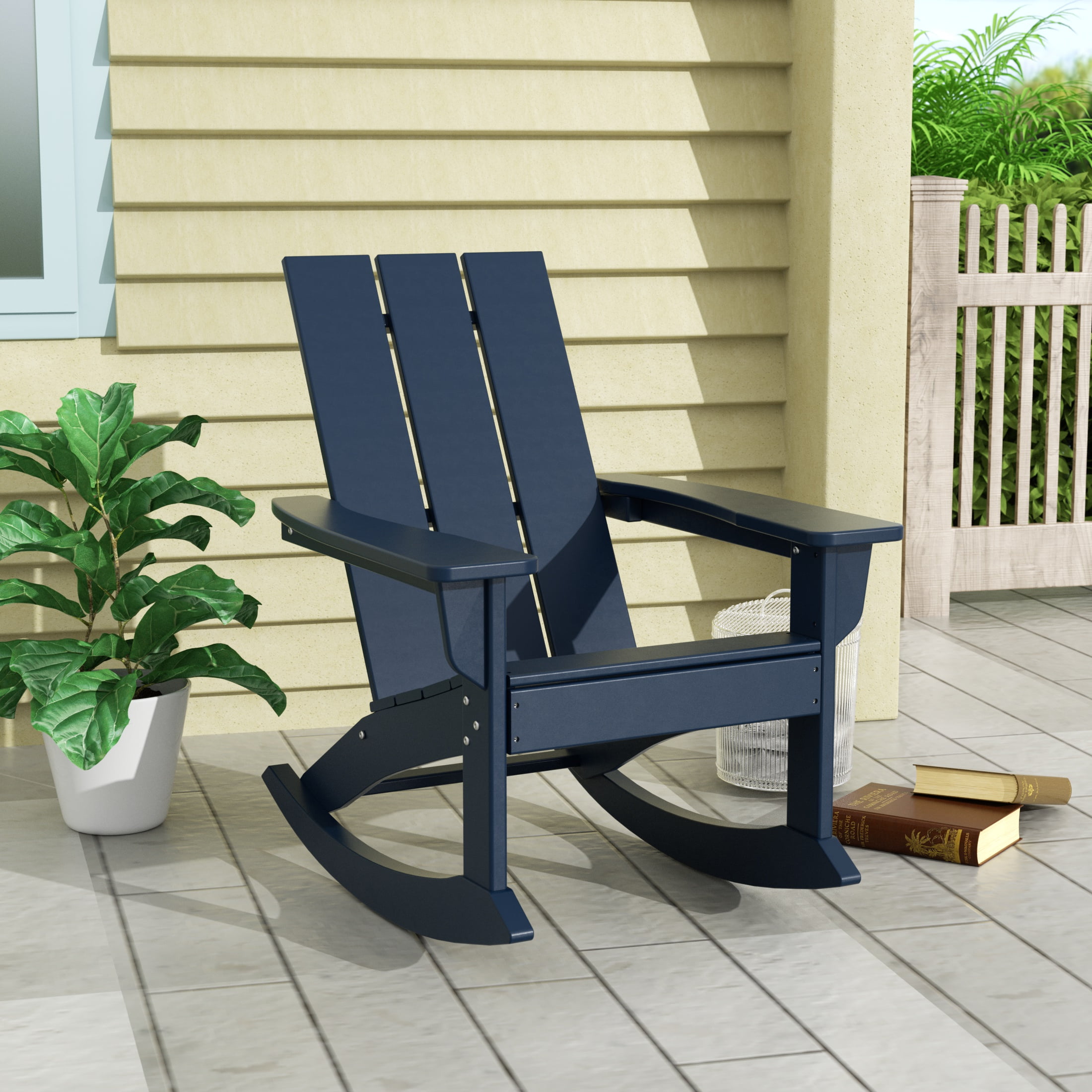 GARDEN Modern Plastic Outdoor Rocking Chair for Patio Porch, Navy Blue ...