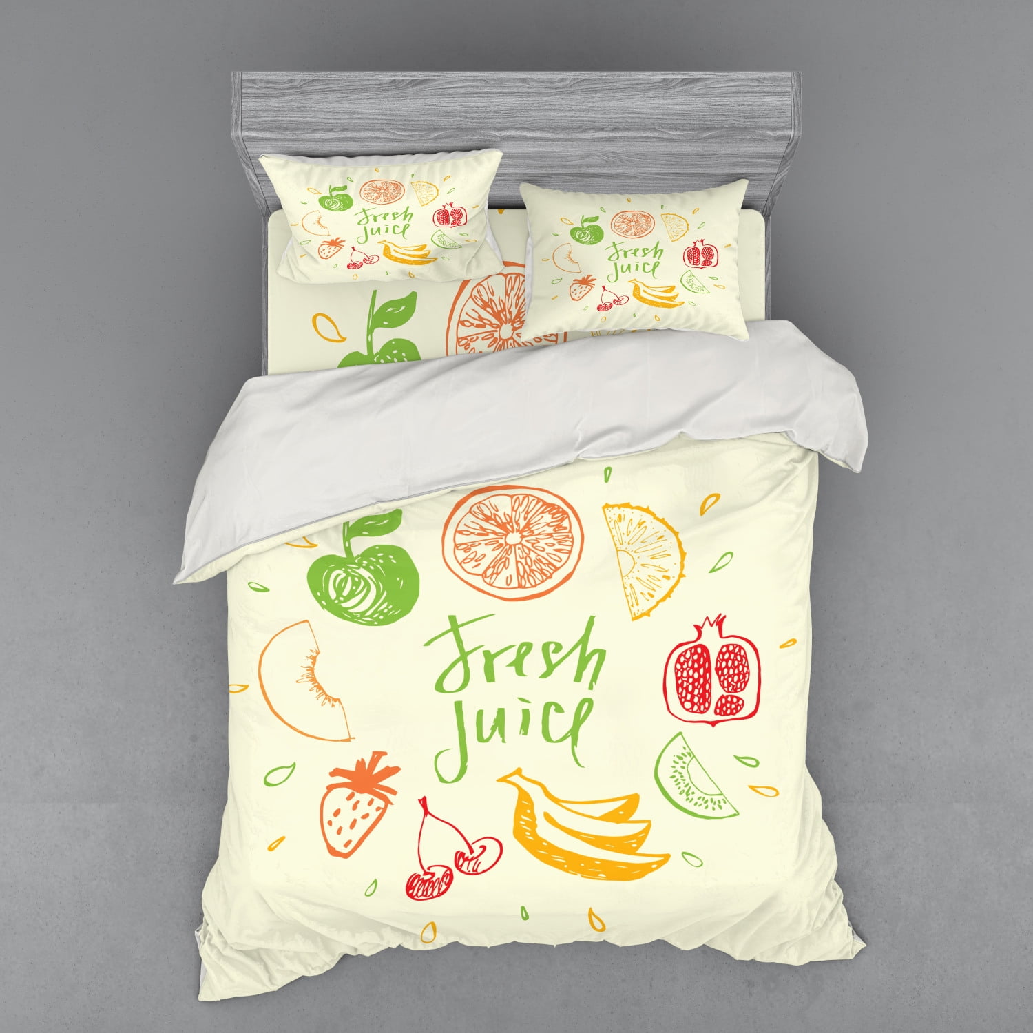 Fruit Duvet Cover Set, Eco Themed Colorful Sketch Food Pomegranate ...