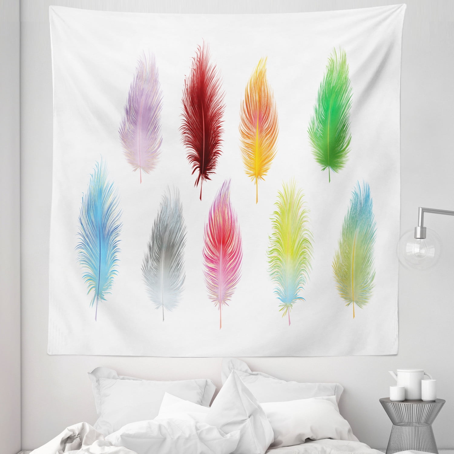 Feather Tapestry, Bohemian Collaboration of Colorful Fluff on a Plain ...