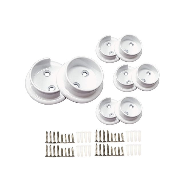 QCAA Heavy Duty Solid Metal Closet Rod Socket Set, 1-3/8'', Matte White ...