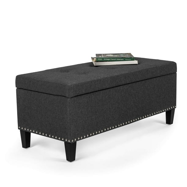 Homebeez Button Tufted Linen Storage Bench Ottoman With Nailhead Trim