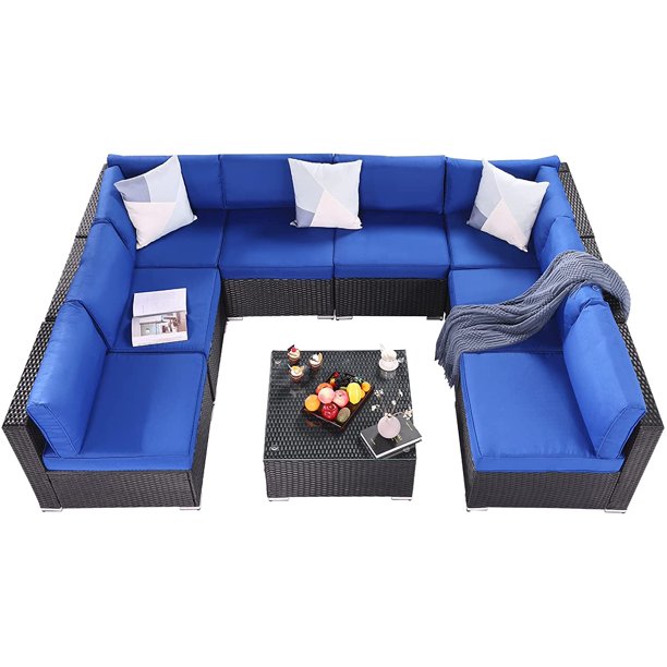 Royalcraft 9 Pieces Patio Conversation Set, Outdoor Sectional PE Rattan ...