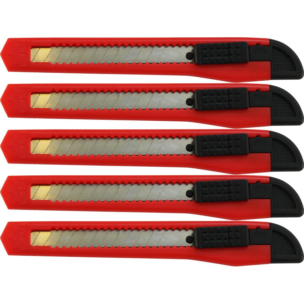 5 Bulk Small Red Utility Knife Box Cutters Snap Off Blade 9MM Blade ...