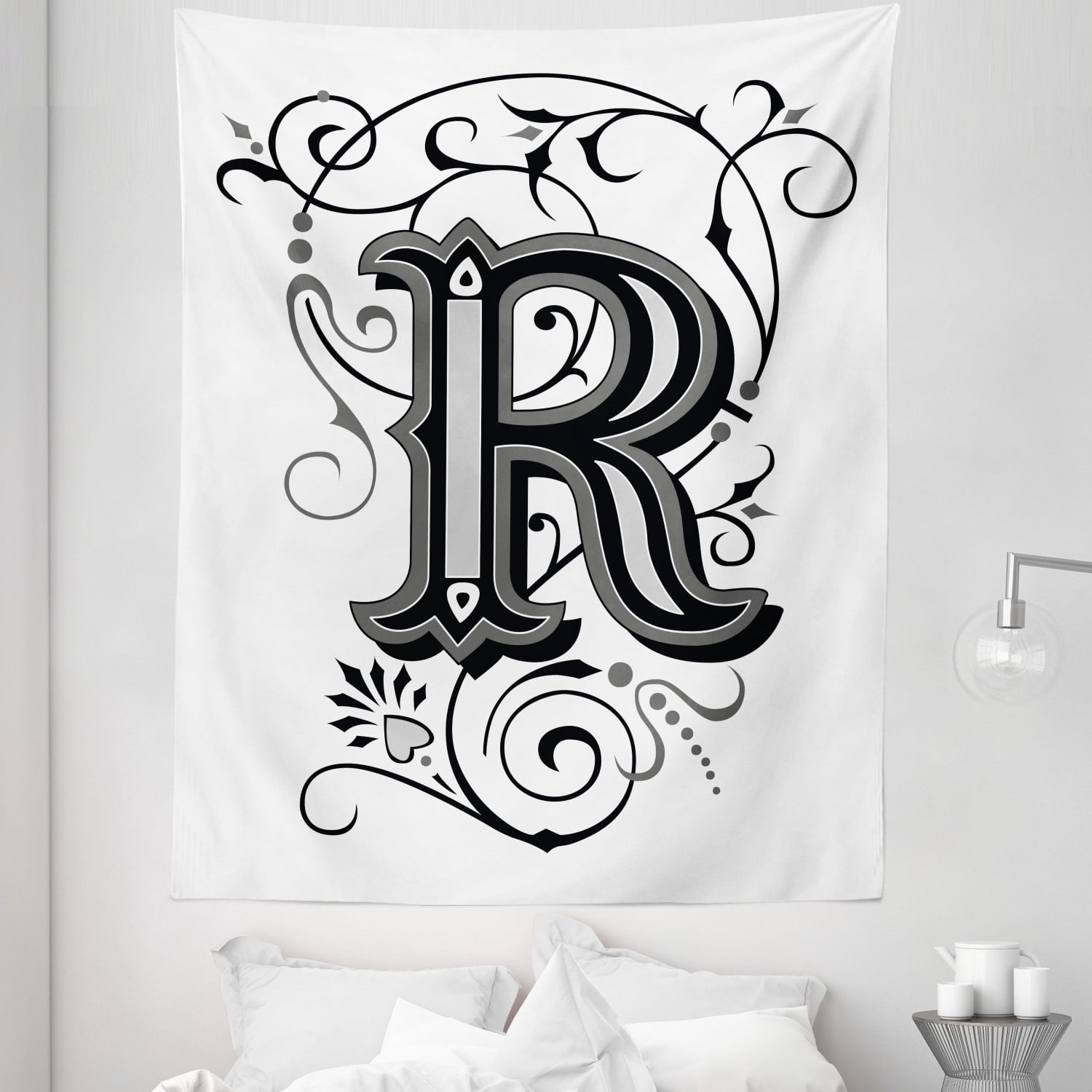 Letter R Tapestry, Baroque Antique Typography Old Fashion English ...