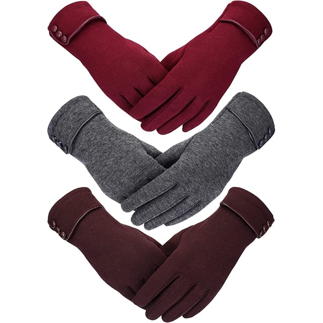 3Pairs Warm Touch Screen Gloves, Women Winter Gloves Fleece Lined ...