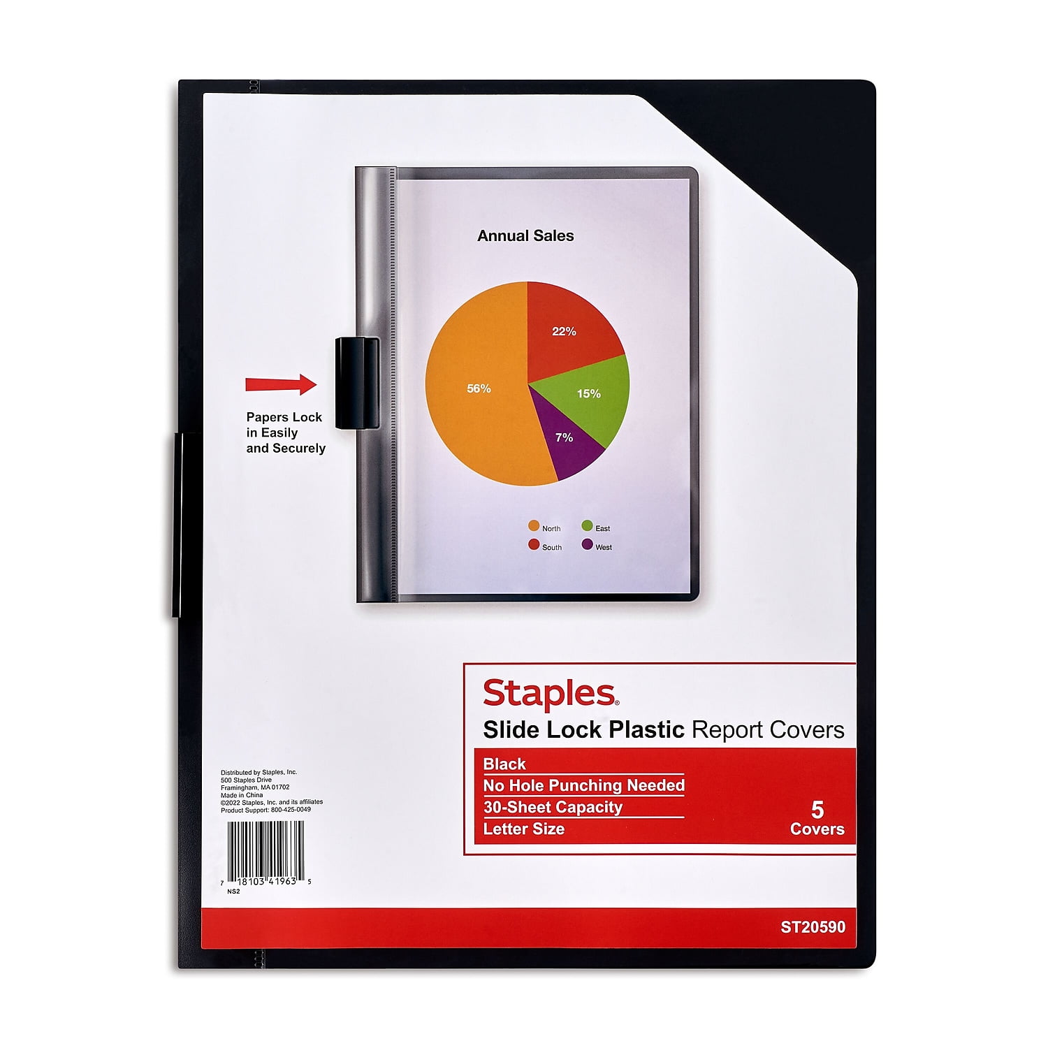 Staples Slide Locking Report Covers Letter Black 5/Pack (20590 ...