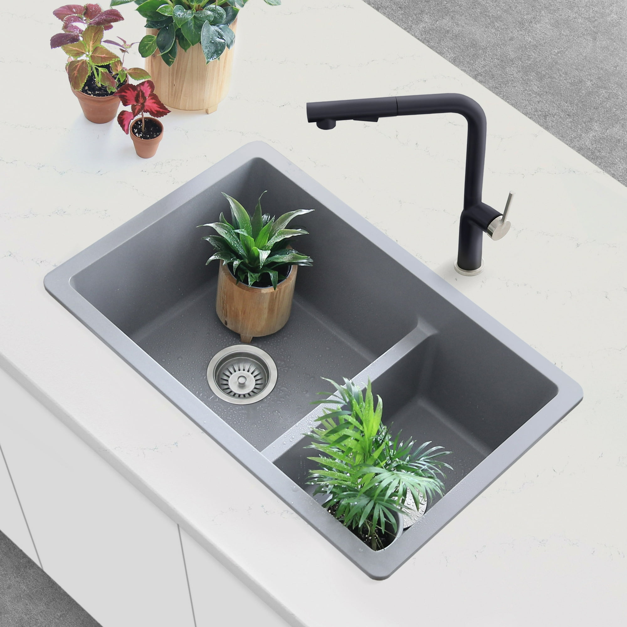 Click here for Stylish Dual Mount 27 Gray Composite Granite Doubl... prices