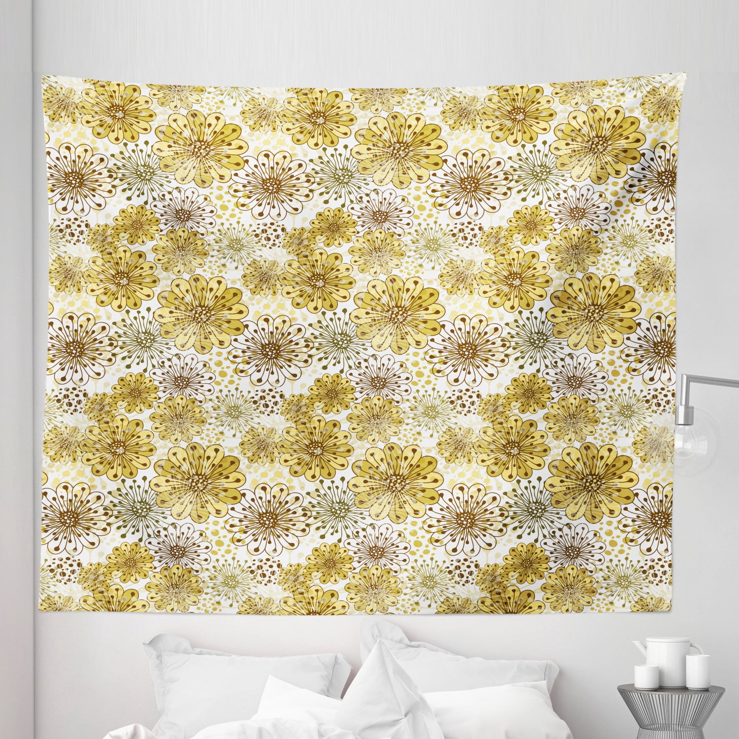 Floral Tapestry, Blossoms Petals Modern Dots Abstract Bedding Plants ...