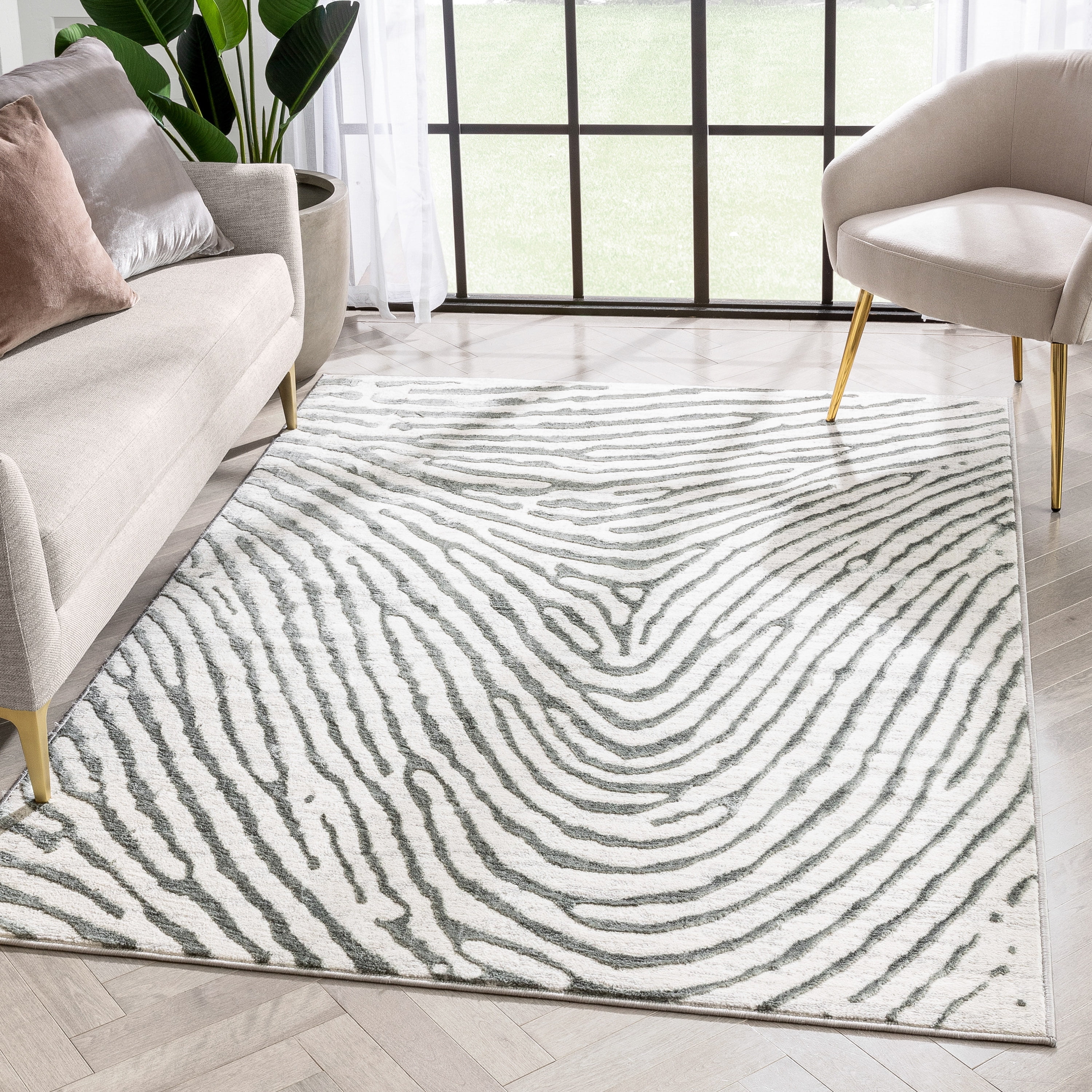 Well Woven Basma Ivory Abstract Geometric Soft High-Lo Pile Area Rug ...