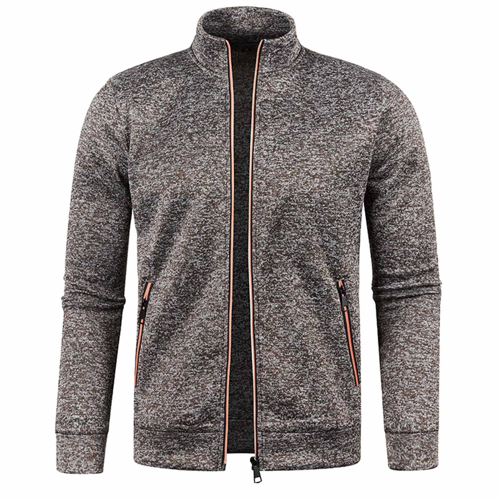 Hfyihgf Fleece Jacket Mens Long Sleeve Full Zip Knitted Cardigan Casual ...