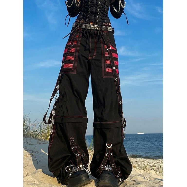 Womens Gothic Low Waist Y2K Cargo Pants with Pockets Vintage Womens Gothic Low Waist Y2K Cargo Pants with Pockets Vintage