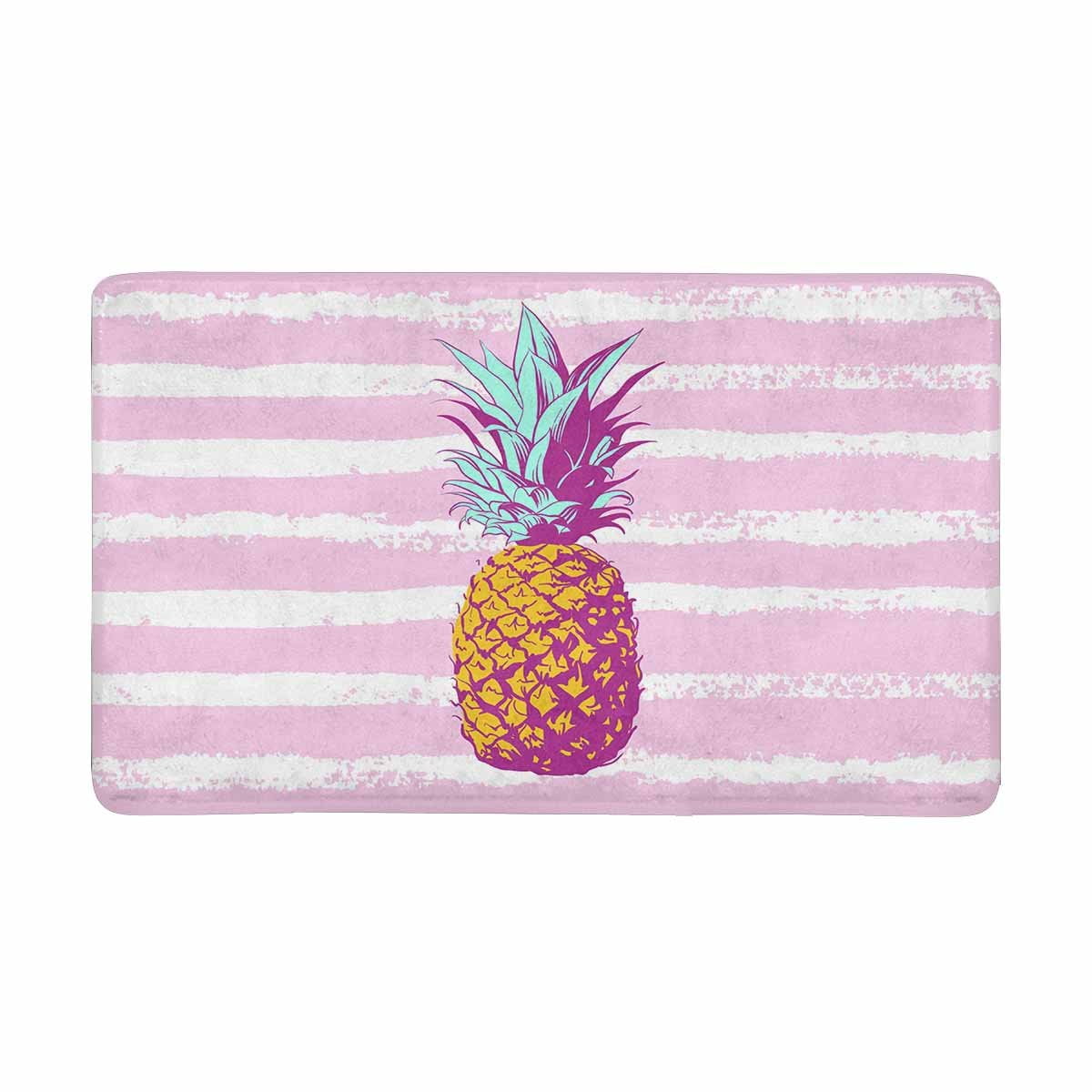 Mkhert Watercolor Tropical Fruit Pineapple With Stripe Doormat Rug Home