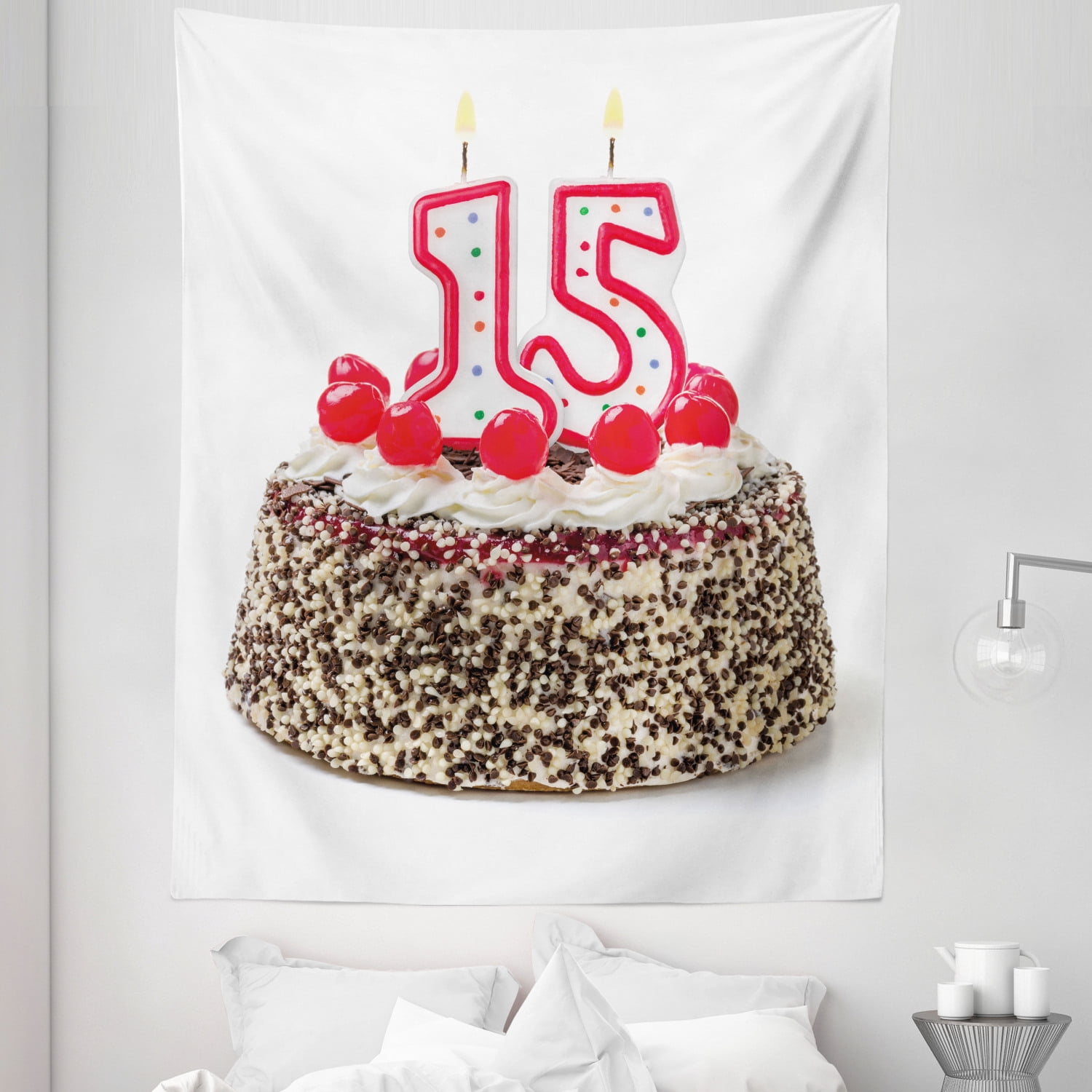Birthday Tapestry, Chocolate Cherry Tasty Cake with Number Candles ...