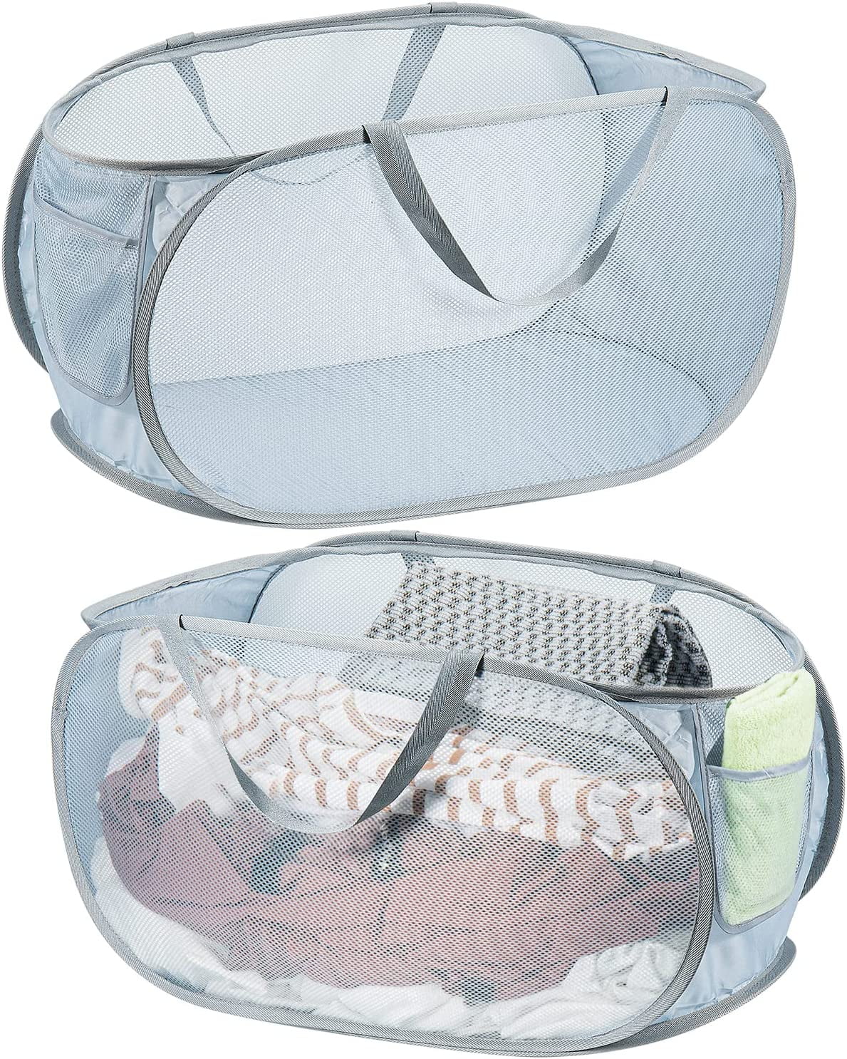 2 Pieces Foldable Laundry Basket Popup Mesh Laundry Hamper Large ...