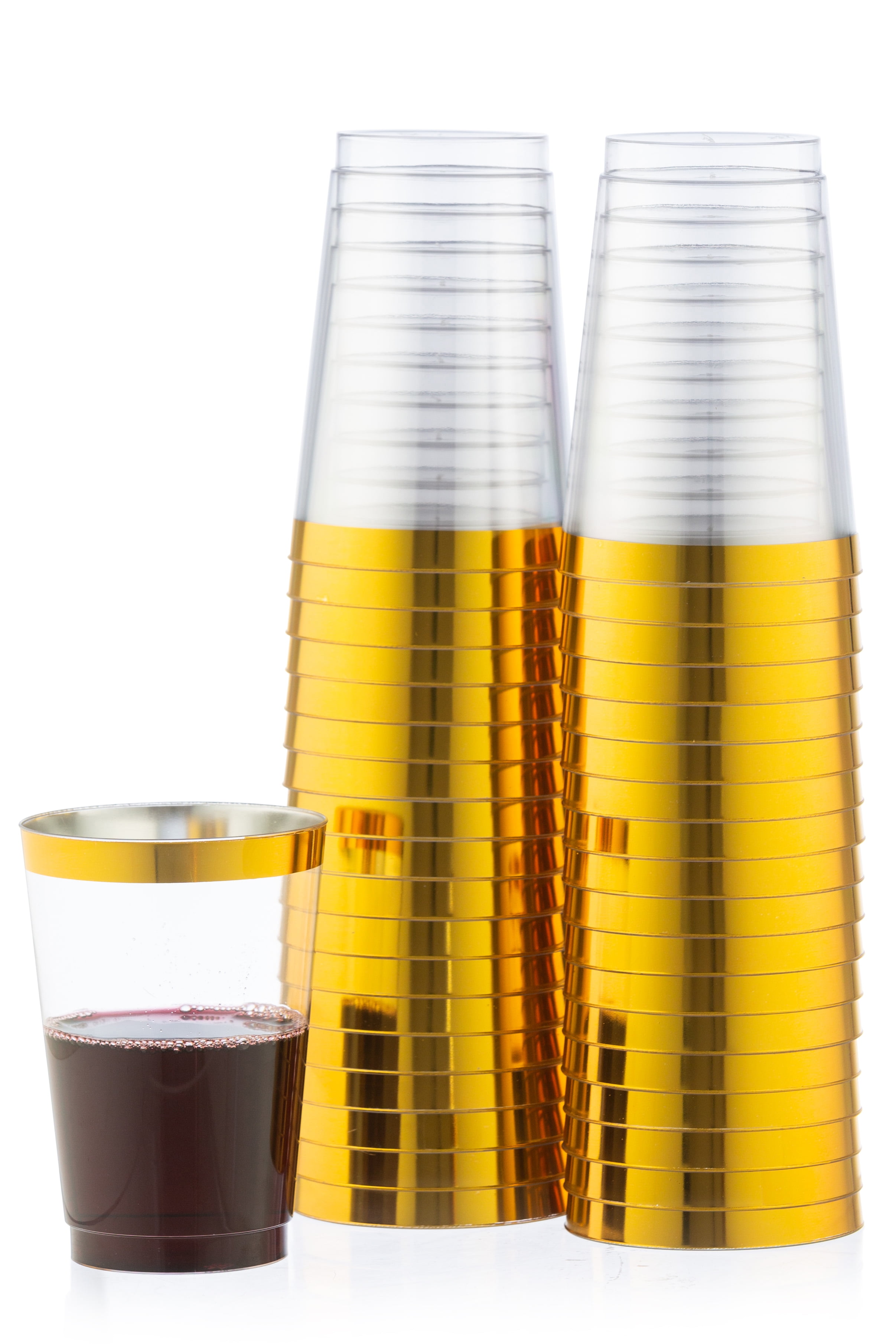 60 Gold Plastic Cups 14 OZ Clear Plastic Cups Tumblers Gold Rimmed Cups ...
