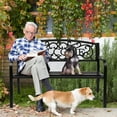 VINGLI Outdoor Bench for Patio Metal Garden Bench w/PVC Back Pattern ...