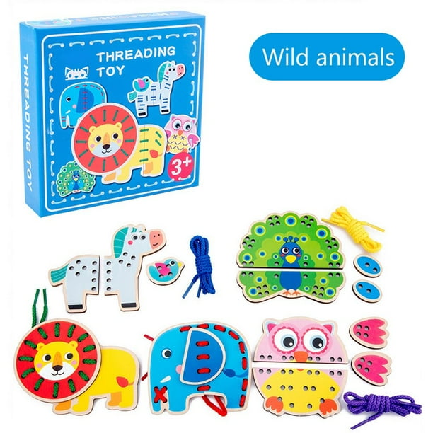 Threading Toy Set Kids Cartoon Fruit Animal Vegetable Wooden Lacing ...