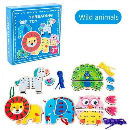 Threading Toy Set Kids Cartoon Fruit Animal Vegetable Wooden Lacing ...