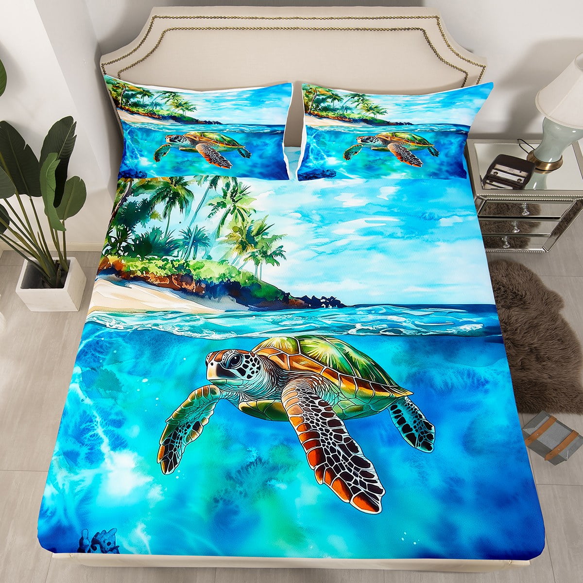Click here for Erosebridal Sea Turtle Fitted Sheet Twin Size Palm... prices