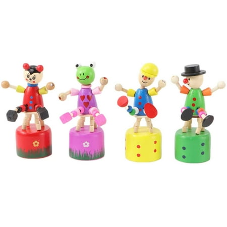 yayagoli 4Pcs Wooden Push Up Toys Kids Finger Puppets Wood Clown ...