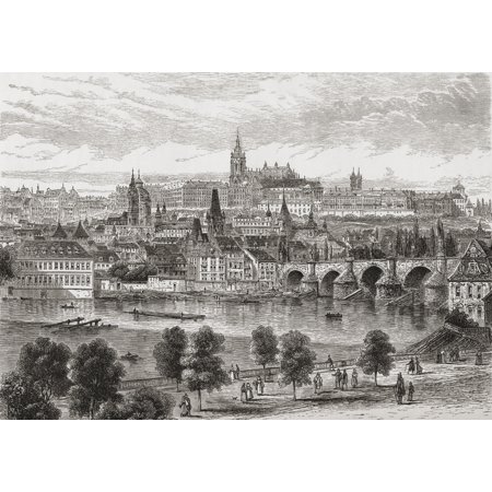 An Aerial View Of Prague, Czech Republic In The 19Th Century. From ...
