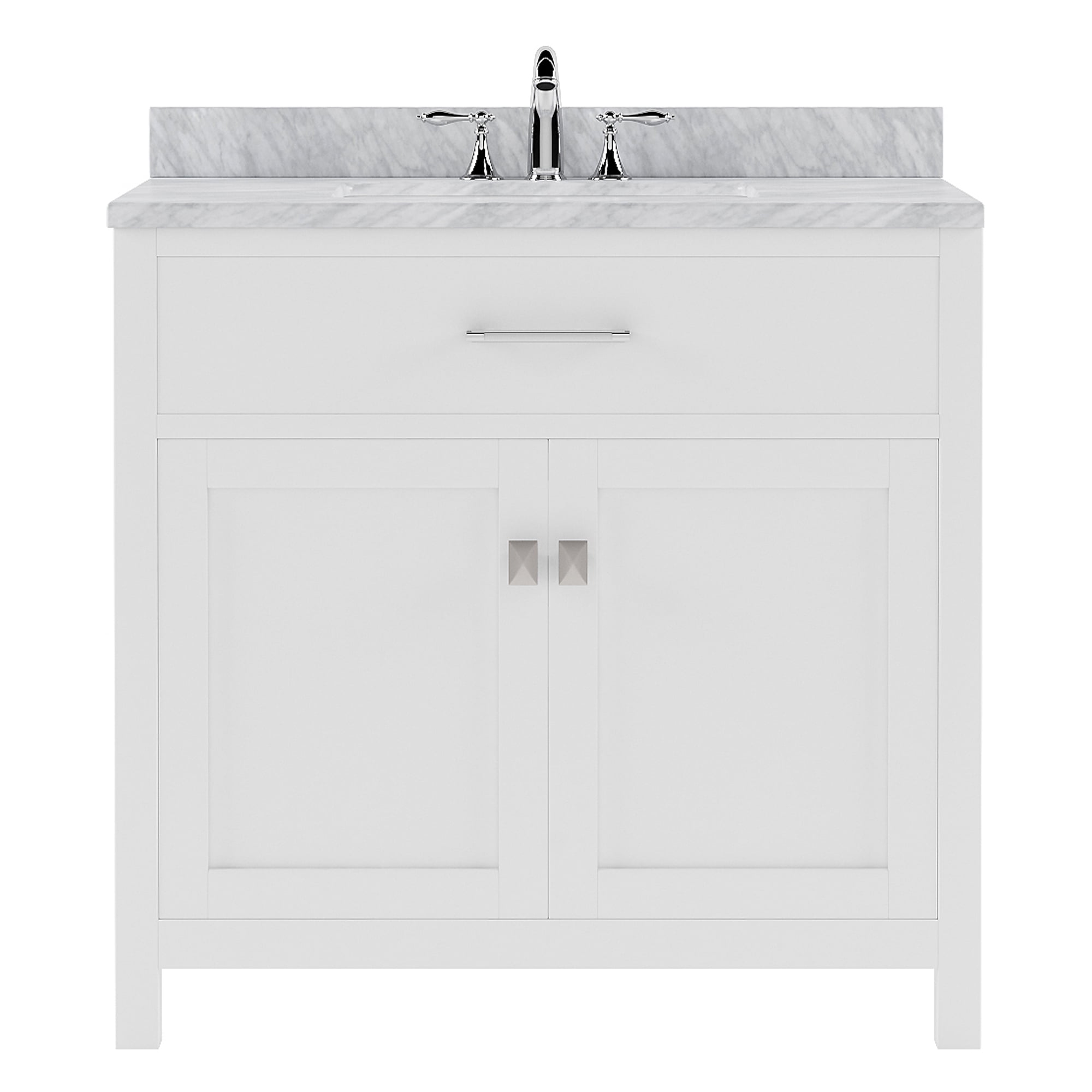 Caroline 36" Single Bath Vanity in White with White Marble Top and ...