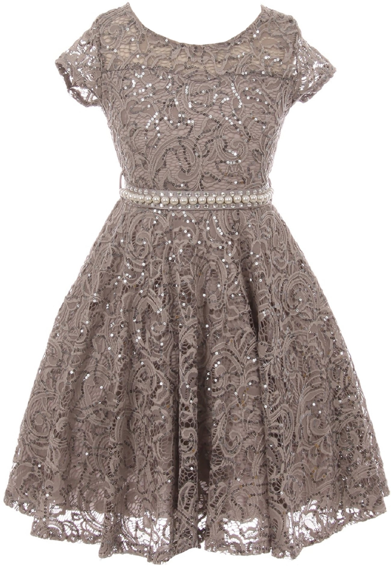 Little Girls Cap Sleeve Glitter Lace Pearl Holiday Junior Bridesmaid ...