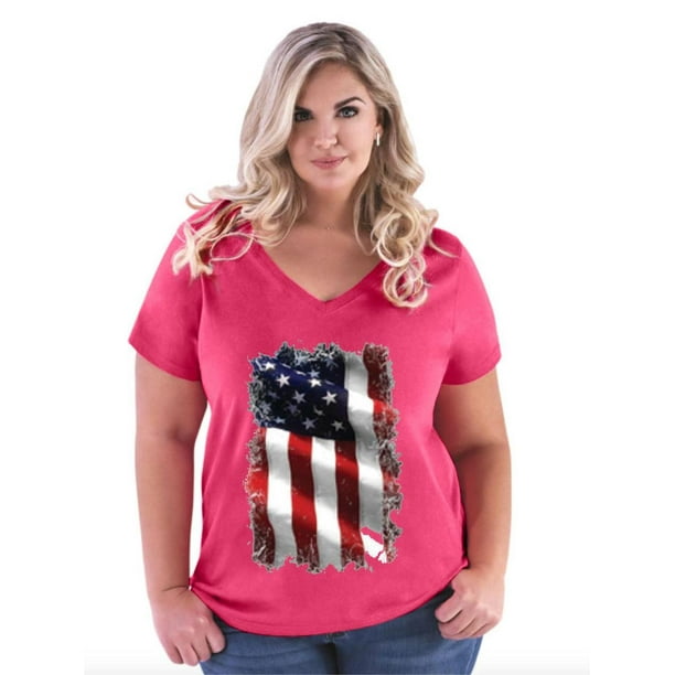 Iwpf Womens And Womens Plus Size American Flag 4th Of July Curvy V