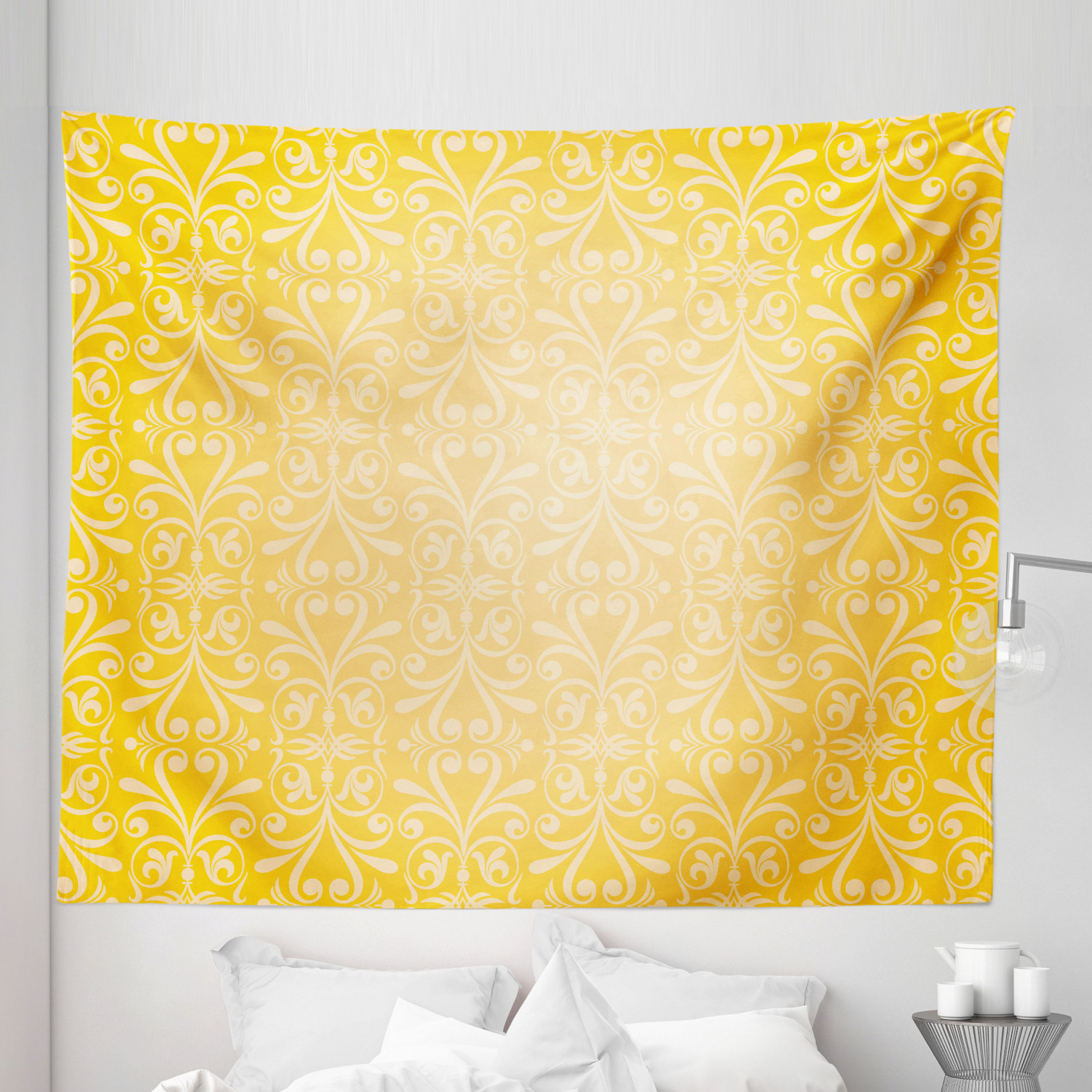 Vintage Yellow Tapestry, Victorian Style Swirls Timeless Royal Motifs ...