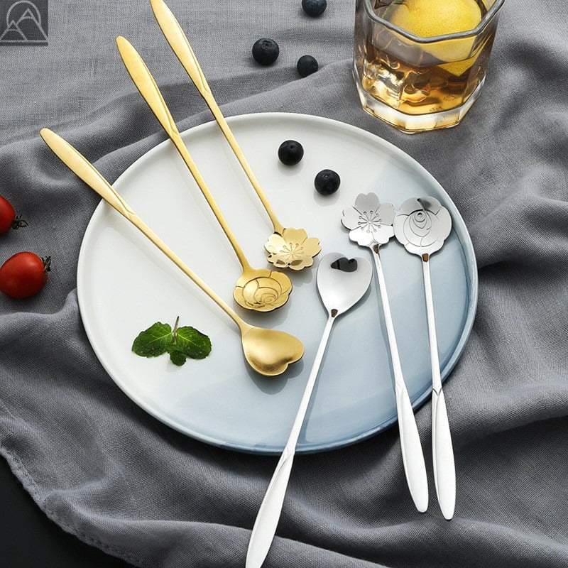 Cherry Spoon Stainless Steel Tableware Stirring Spoon Korean Creative ...