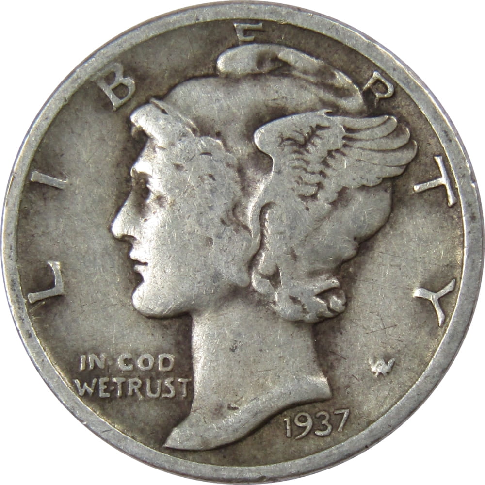 1937 D Mercury Dime F Fine Silver 10c Coin - Walmart.com