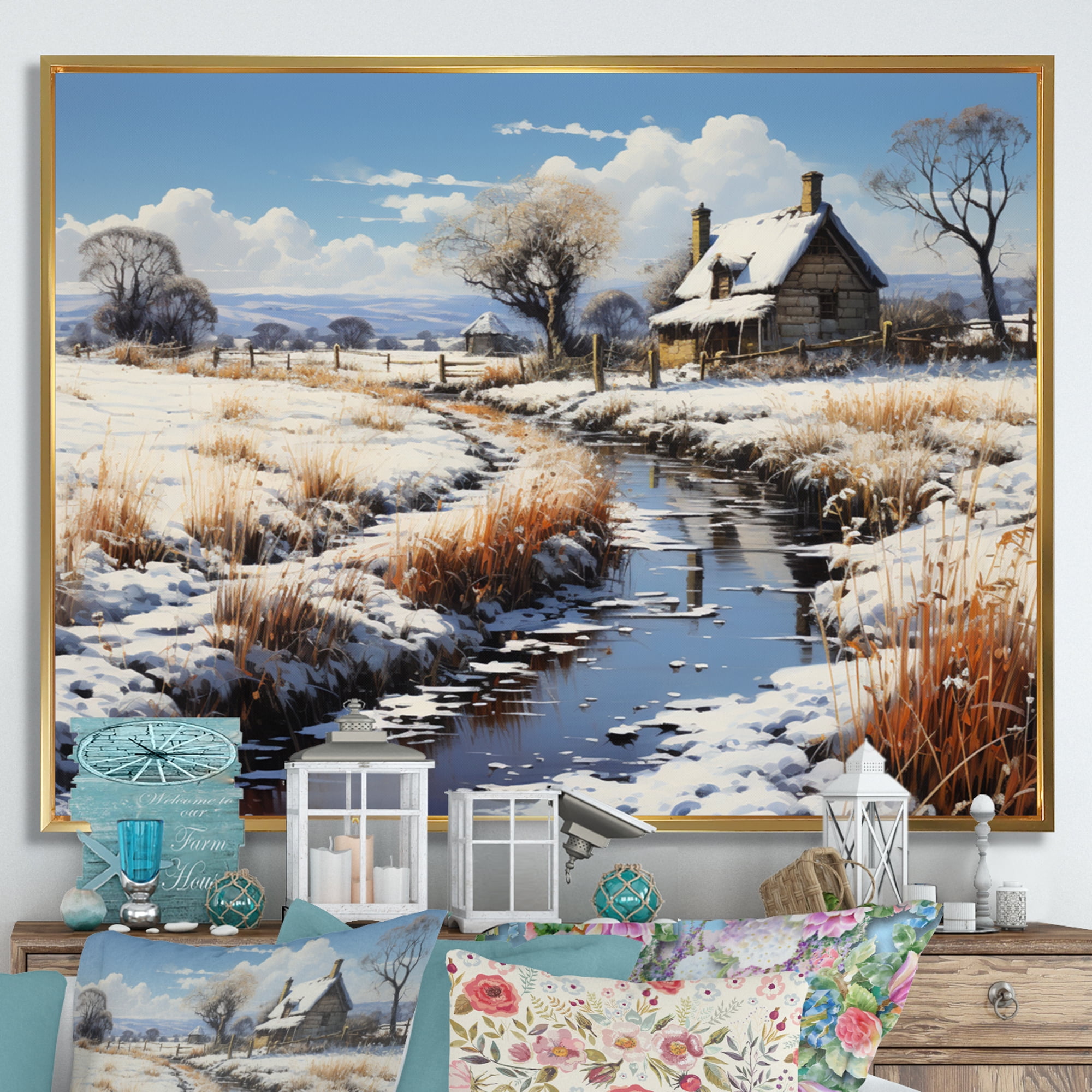 Click here for Designart Large Countryside Framed Wall Art  Winte... prices