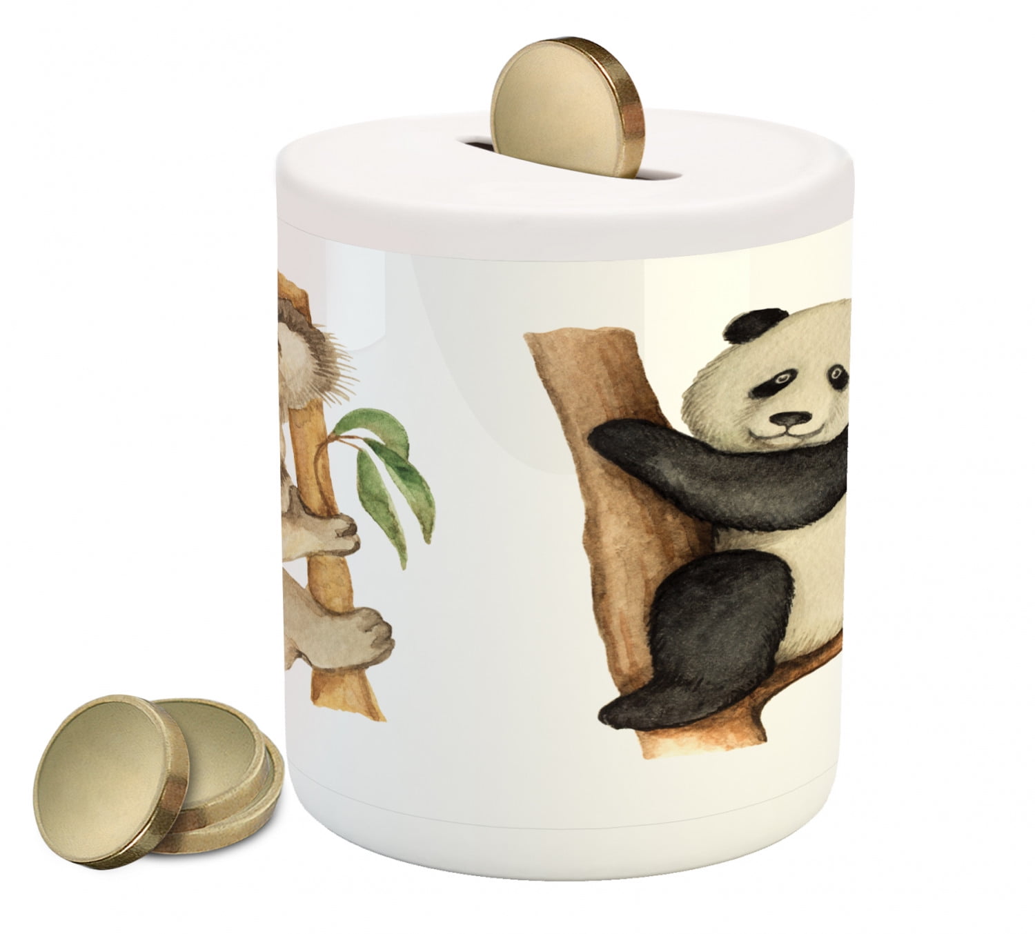 Panda Piggy Bank, Koala and Panda Sitting on Trees Wild Life Tropics ...