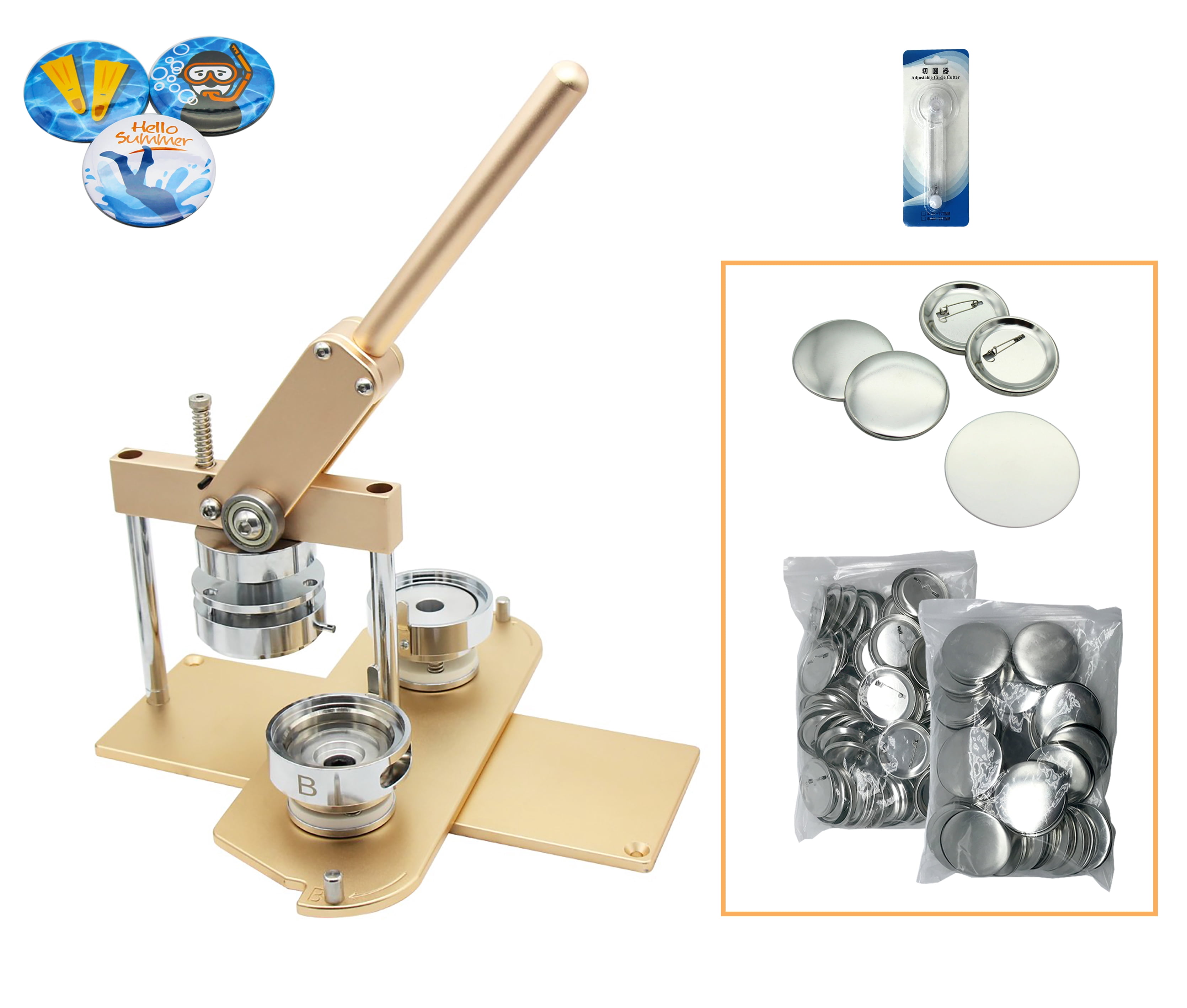 ChiButtons Button Maker Kit 58mm (2 1/4") Badge Press Machine-B400 ...