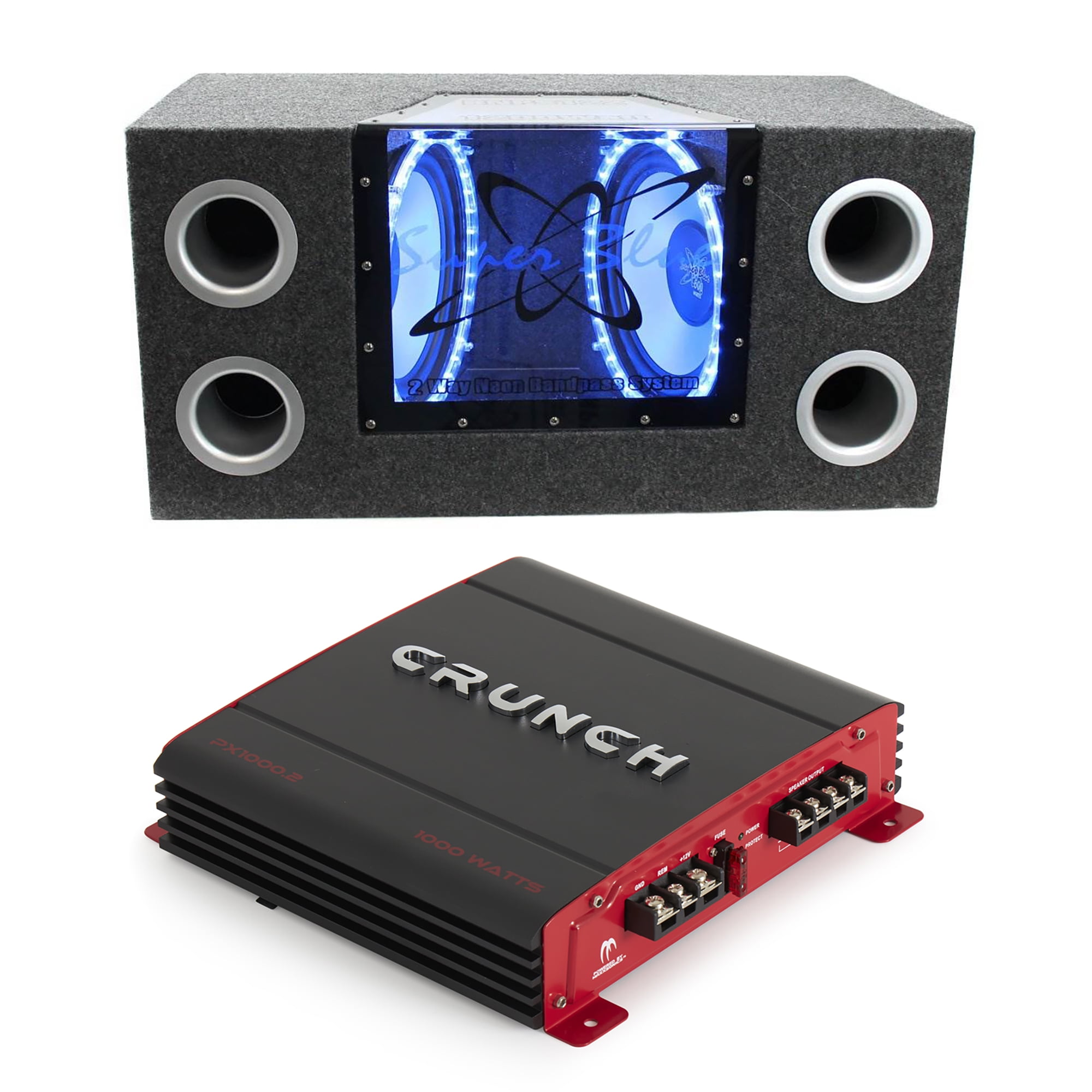 Pyramid BNPS102 10" 1000W Subwoofers Bandpass Box and PX-1000.2 1000W 2 ...