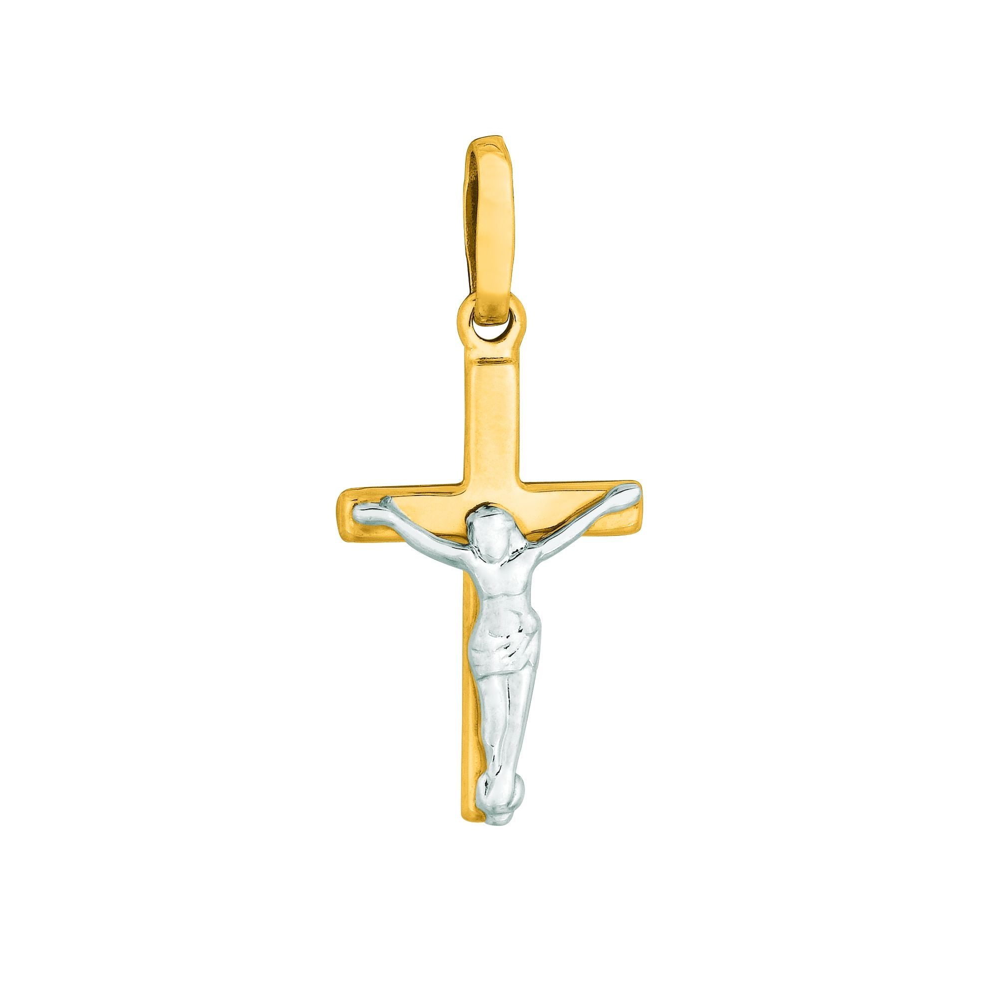 14K Yellow & White Gold Shiny Small Cross Pendant with White Figurine ...