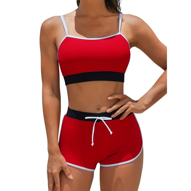 Charmo Women Sporty Bikini Set Crop Two Piece Swimsuit High Waisted ...