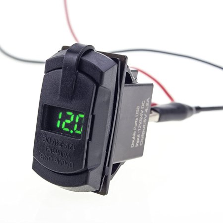 Eriding Green Rocker Switch Style Dual USB Socket with Voltage Meter ...