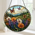 Butterfly Meadow Landscape Stained Glass Style Suncatcher Window Decor ...