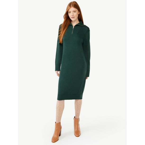 Free Assembly Women's Half Zip Sweater Dress - Walmart.com