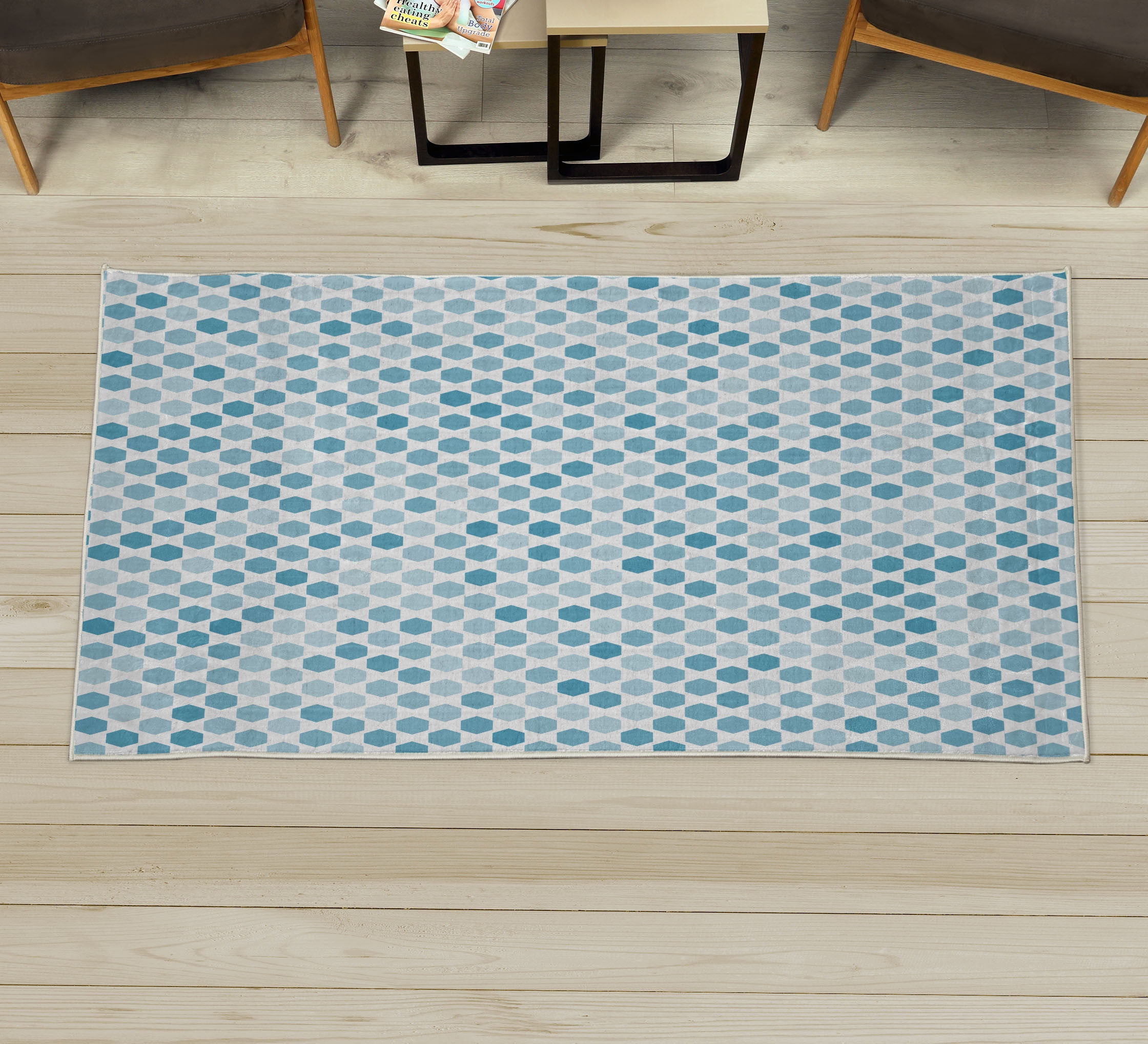 Geometric Decorative Rug, Abstract ZigZag Hexagon Vivid and Dark Color ...