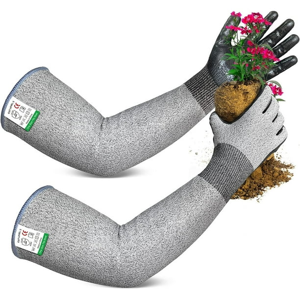 EvridWear Long Gardening Gloves Cut Resistant Sleeves with Anti-slip ...