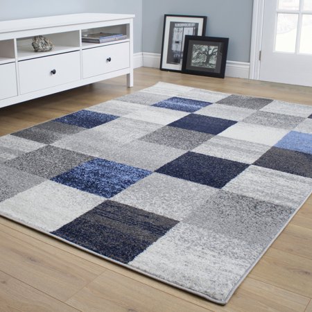 Converge Blue Grey Squares Rug | Walmart Canada