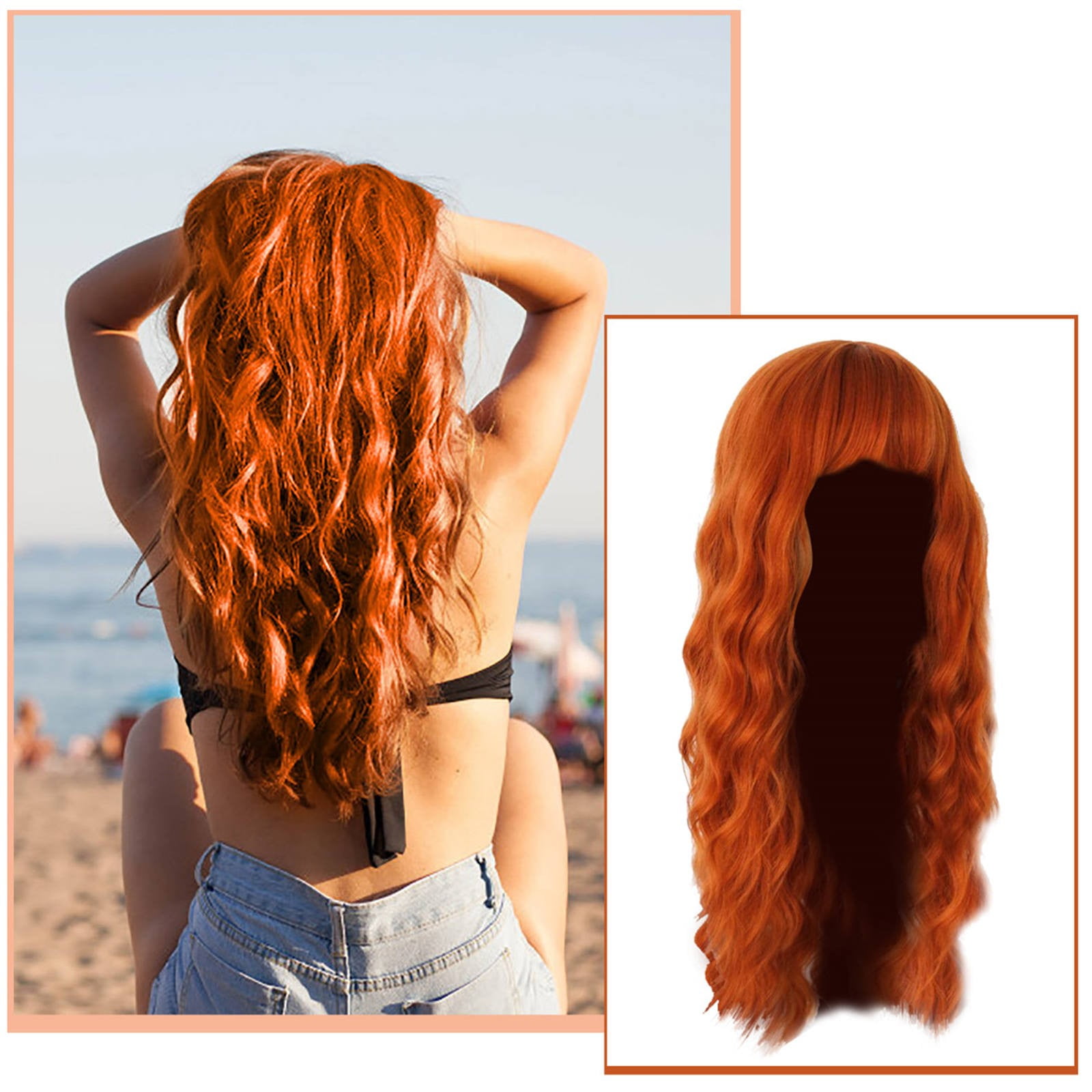 High Temperature Silk Wig With Bangs Long Curl Water Ripple Fiber Long Hair Orange Wool Curl ...