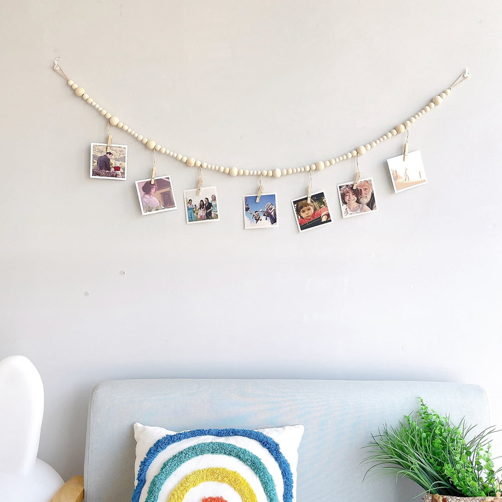 Wall Hanging Photo Display with Wooden Beads Garland, Collage Picture ...