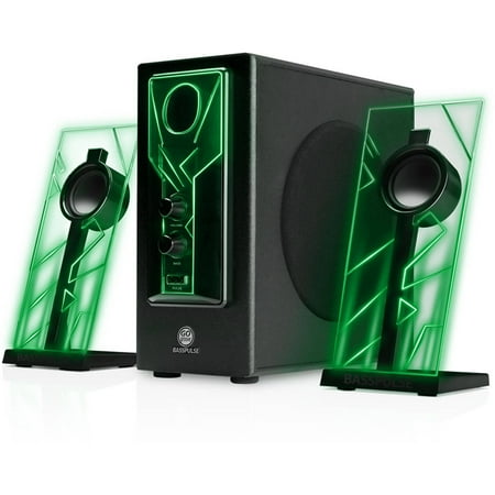 GOgroove BassPULSE Computer Speakers Stereo Sound System with Green LED ...